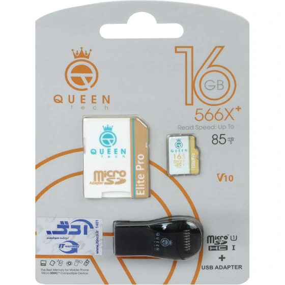 خرید و قیمت کارت حافظه کوئین تک 16 گیگابایت مدل U1 Class 10 566X plus -85MB/s به همراه خشاب و رم ...