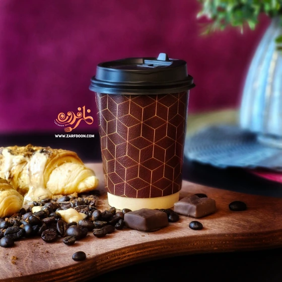 خرید و قیمت لیوان کاغذی یکبارمصرف کافه بیرون بر ۳۶۰ سی سی دو جداره درب