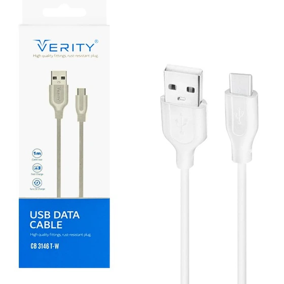 خرید و قیمت کابل شارژ و دیتا USB DATA CABLE Type-C VERITY مدل CB 3146 T-W سفید | ترب