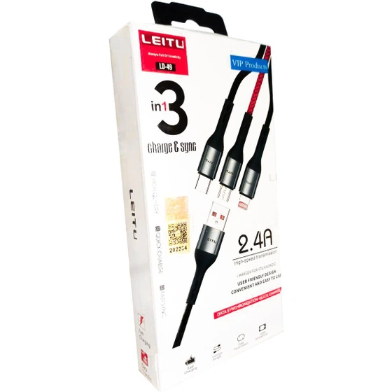 خرید و قیمت كابل شارژ سه كاره برند LEITU مدل LD-49 | ترب