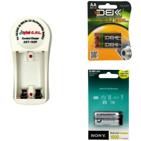 خرید و قیمت شارژر باتری سی.اف.ال مدل DET-105P به همراه باتری قلمی قابل شارژ دی بی کی و نیم قلمی ...