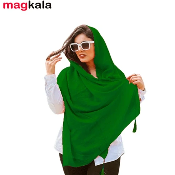 خرید و قیمت شال نخی منگوله دار رنگ سبز تیره | شال تک رنگ ا Cotton shawl ...