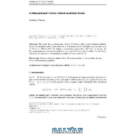 خرید و قیمت دانلود کتاب 2 Dimensional Vector Valued Modular Forms ا فرم