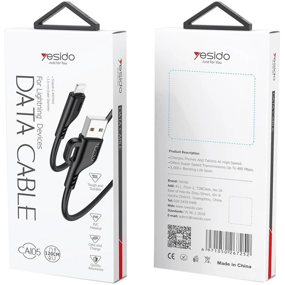 خرید و قیمت کابل شارژر یو اس بی به لایتنینگ Yesido مدل CA105 | ترب