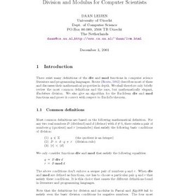 خرید و قیمت دانلود کتاب [Article] Division and Modulus for Computer Scientists 2001 | ترب