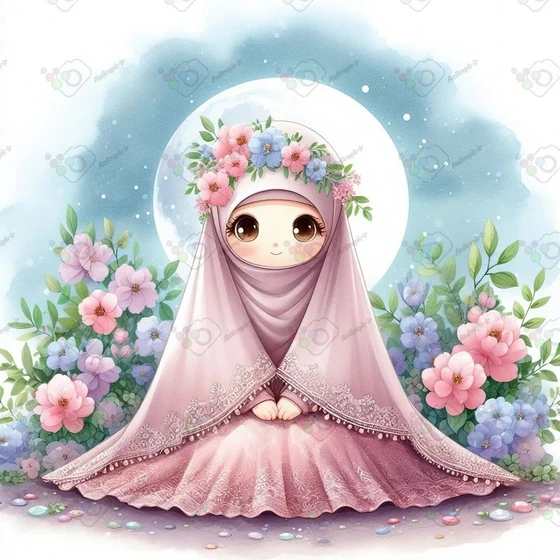 خرید و قیمت بک گراند کودکانه ماه کامل و دختر ناز محجبه کد 41238 ویژه