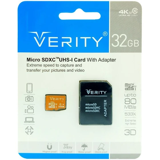 خرید و قیمت رم میکرو 32 گیگ VERITY مدل U3 80MB/s 533X آداپتور دار | ترب