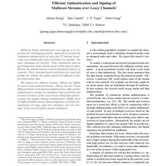 خرید و قیمت دانلود کتاب Efficient Authentication and Signing of Multicast Streams over Lossy ...