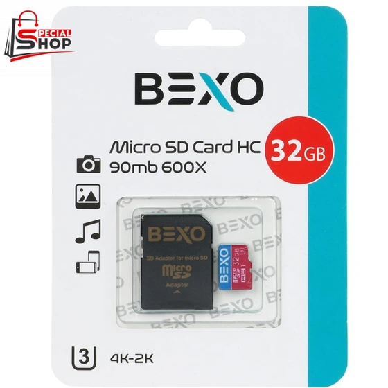 خرید و قیمت کارت حافظه بسکو،32 گیگ/BEXO microSDHC & adapter UHS-I U3 Class 10-90MB/s | ترب