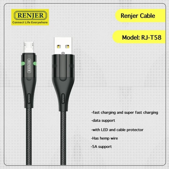 خرید و قیمت کابل فست شارژ تایپ سی 5A رنجر RENJER RJ-T58 | ترب