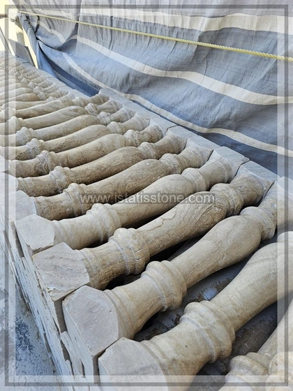 خرید و قیمت نرده صراحی سنگی تراش گردسر و ته مربع کرم روشن 70 سانتی ترب