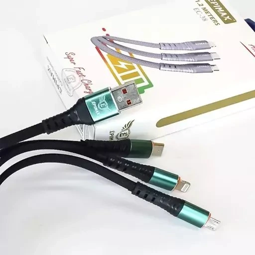 خرید و قیمت کابل شارژ سه کاره میکرو،تایپ سی و اپل EPIMAX EC-38 سیم شارژذ سه کاره سامسونگ شیائومی ...