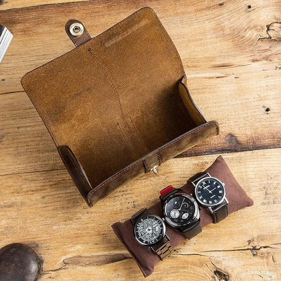 خرید و قیمت Travel Watch Organizer Genuine Leather Roll Case Protective ...