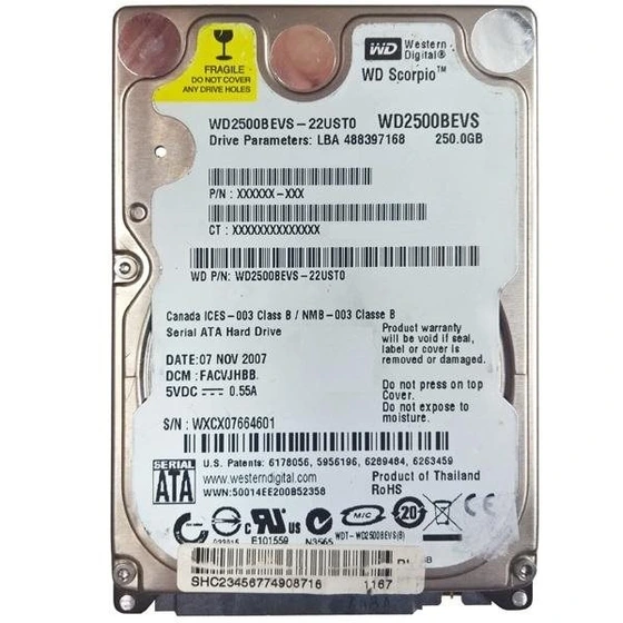 خرید و قیمت هارددیسک اینترنال وسترن دیجیتال مدل WD2500BEVS ظرفیت 250 ...
