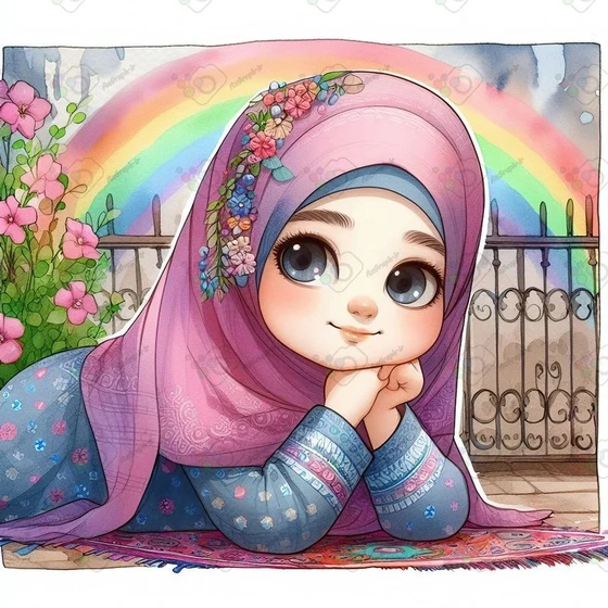 خرید و قیمت بک گراند کودکانه دختر کوچولوی ناز با حجاب در باغ کد 41776