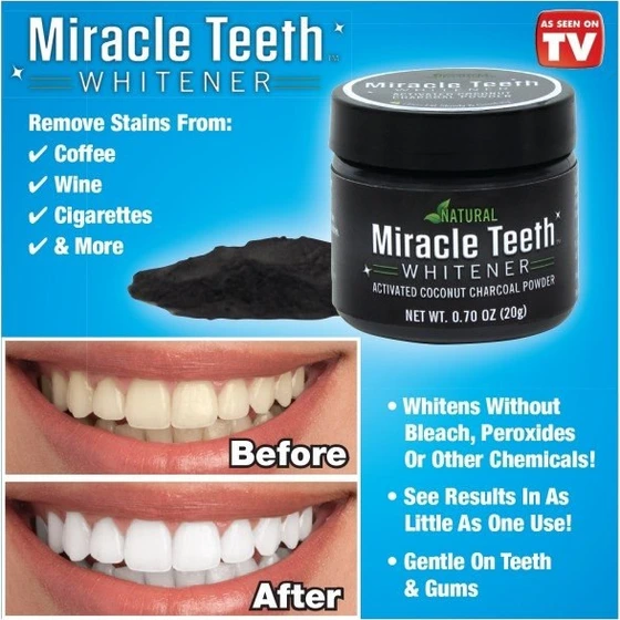 خرید و قیمت پودر زغال سفید کننده ی دندان میراکل Miracle Teeth | ترب