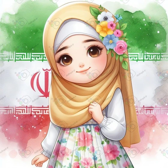 خرید و قیمت بک گراند کودکانه دختر ناز با حجاب با پس زمینه پرچم ایران کد