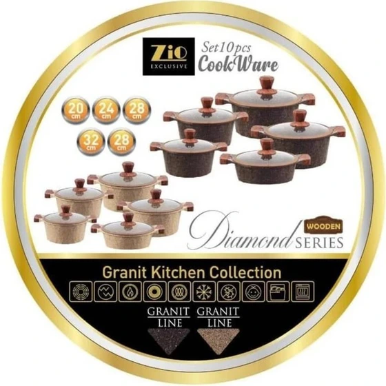 خرید و قیمت سرویس قابلمه گرانیتی زیو طرح الماس ۱۰ تیکه سنگی مدل Z-7110 | ترب