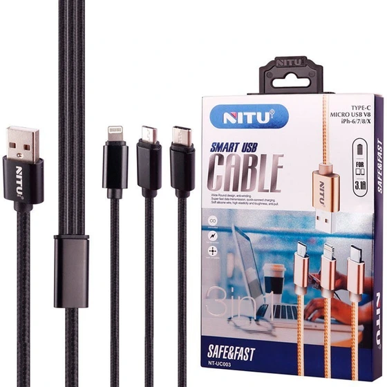 خرید و قیمت کابل 3 سر فست شارژ Nitu NT-UC003 3.1A 1.2m | ترب