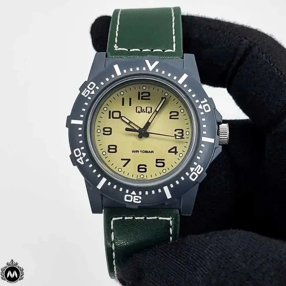 خرید و قیمت ساعت مردانه کیو اند کیو بند چرم سبز Q&Q V32A-009VY | ترب