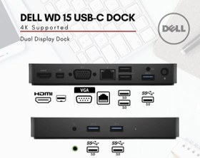 خرید و قیمت هاب دل مدل WD15 با خروجی تصویر 4K و کابل ارتباطی تایپ سی | ترب