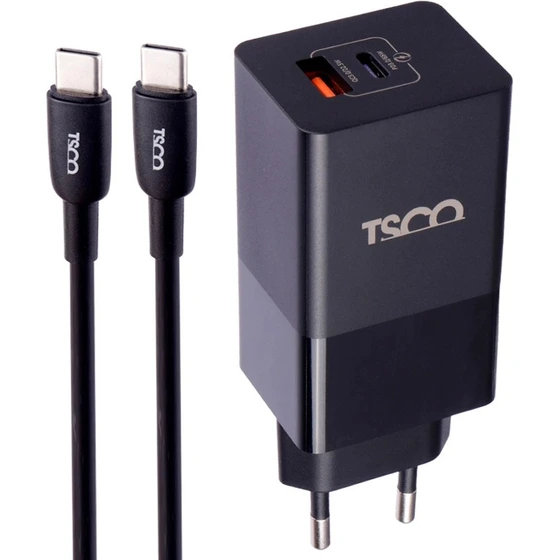 خرید و قیمت شارژر دیواری فست شارژ TSCO TTC 67 GaN 2Port QC3 PD 5A 65W Type-C + کابل تبدیل تایپ ...