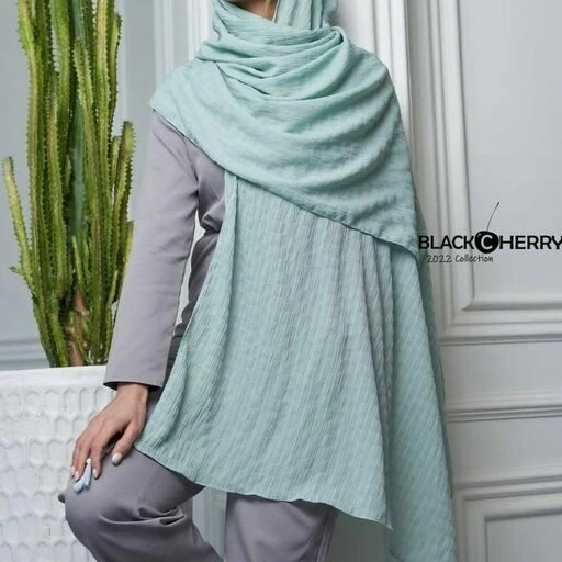 خرید و قیمت شال زنانه مدل پفکی رنگ سبز پاستلی جنس نخی سبک و خنک | ترب