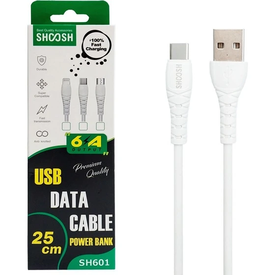 خرید و قیمت کابل کوتاه میکرو یو اس بی فست شارژ تایپ سی Shoosh SH-601A 6A 25cm | ترب