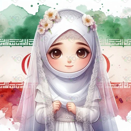 خرید و قیمت بک گراند کودکانه دختر کوچولوی ناز با حجاب با پس زمینه پرچم