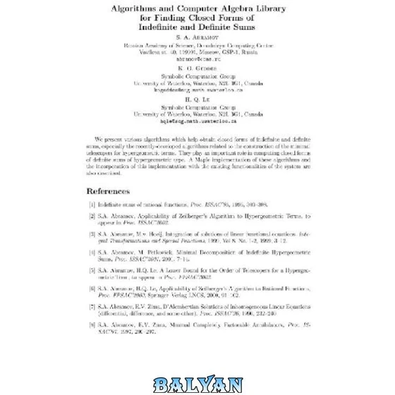 خرید و قیمت دانلود کتاب Algorithms For Closed Forms Of Sums ترب